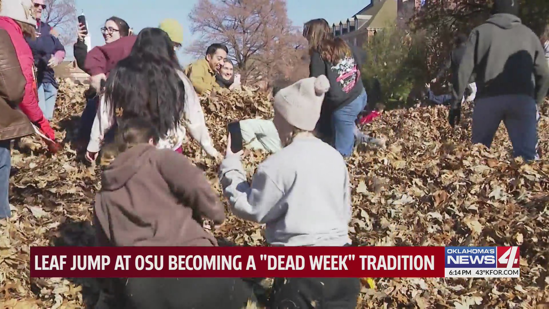 Leaf jump at OSU becoming a “dead week” tradition – KFOR.com Oklahoma City