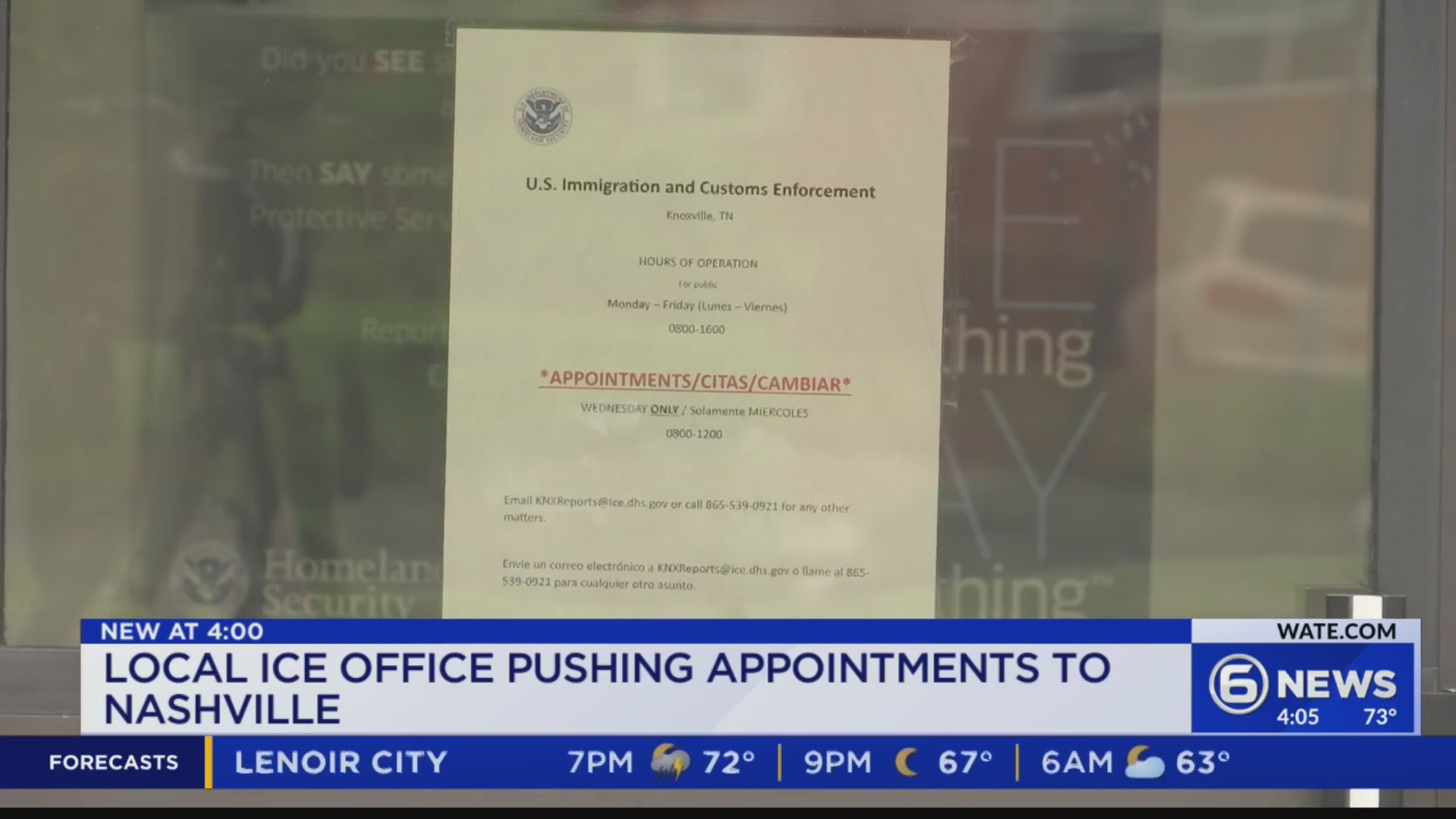 Sign at Knoxville ICE office sends all check-in appointments to ...