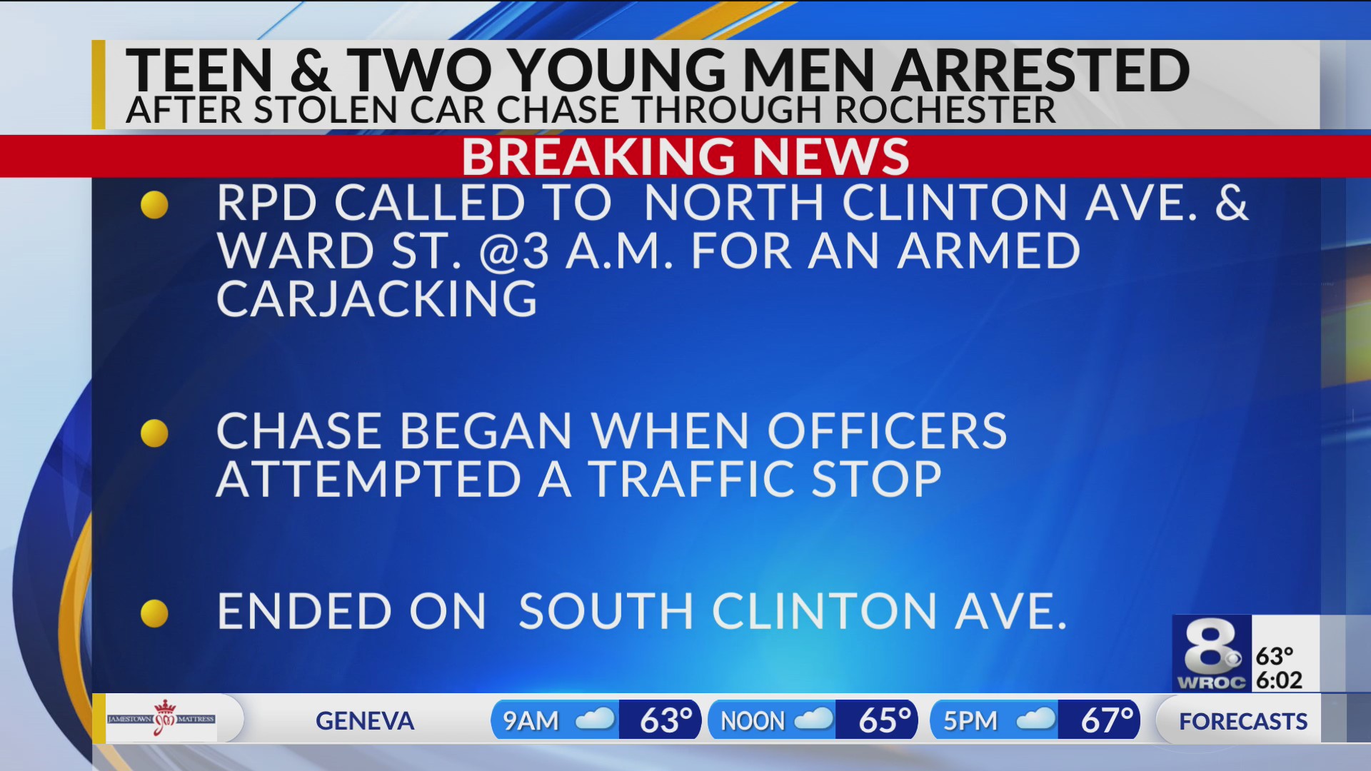 Teenager, two men, arrested after stolen car chase through Rochester ...