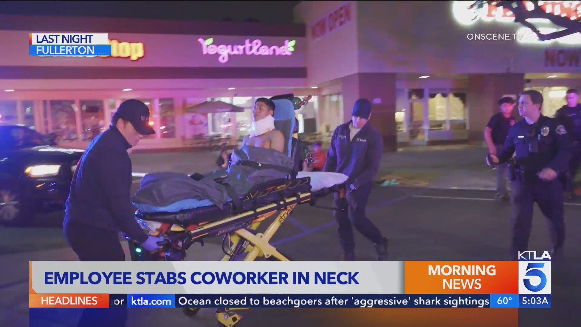 Man stabbed in neck during fight with coworker in Fullerton – KTLA