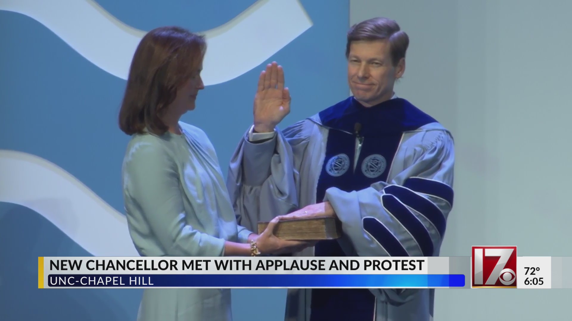 New UNC chancellor met with applause and protest – CBS17.com
