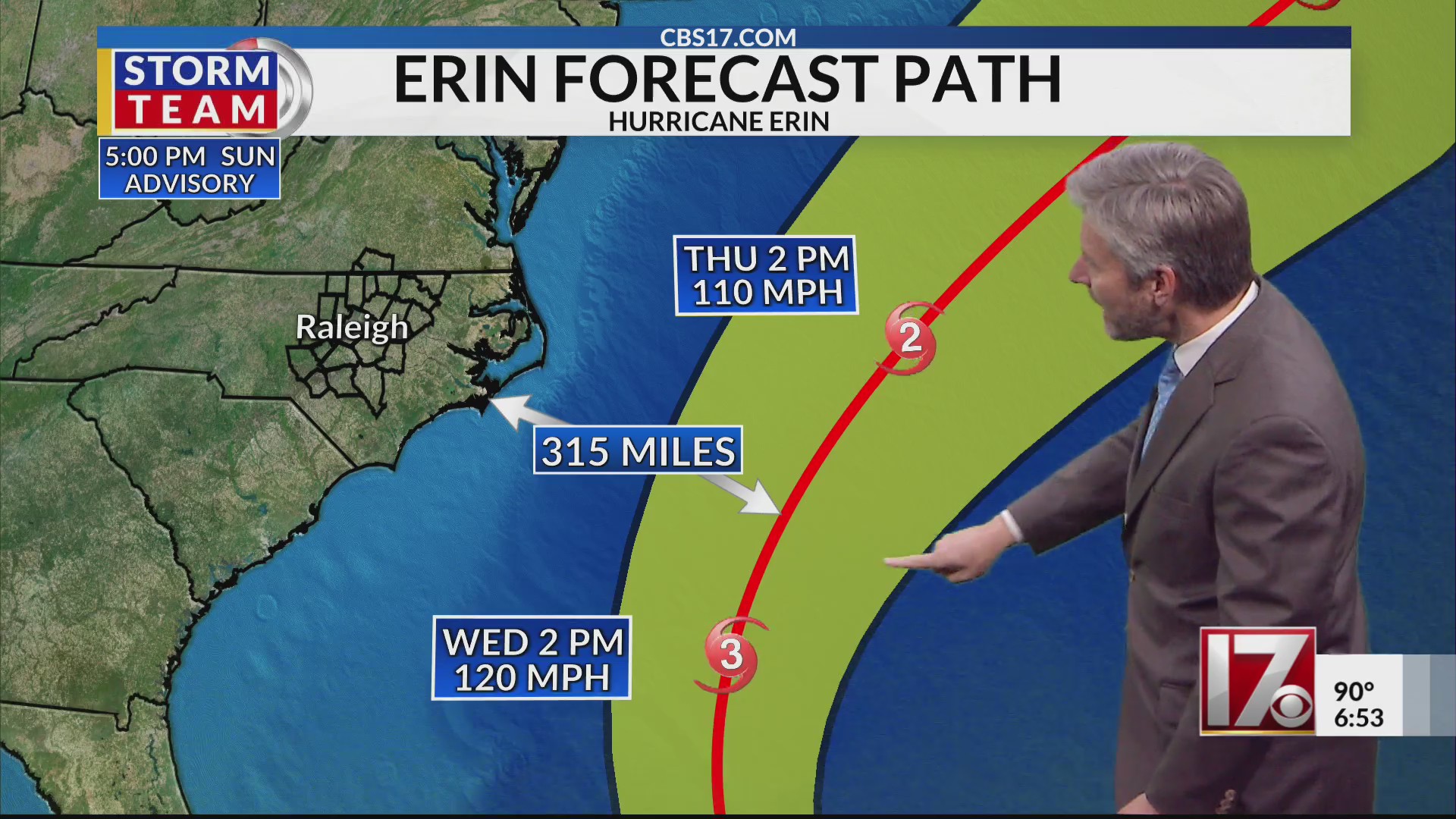 Sunday evening Hurricane Erin update – Aug. 17 – CBS17.com