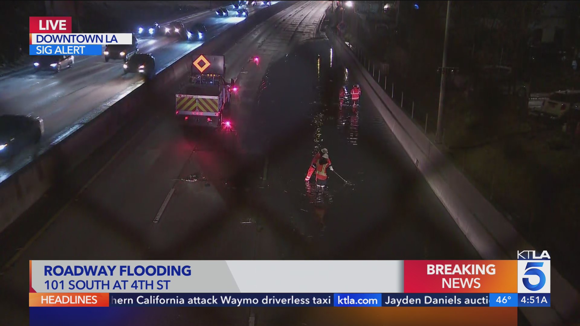 Flooding closes portion of 101 Freeway through downtown L.A. – KTLA