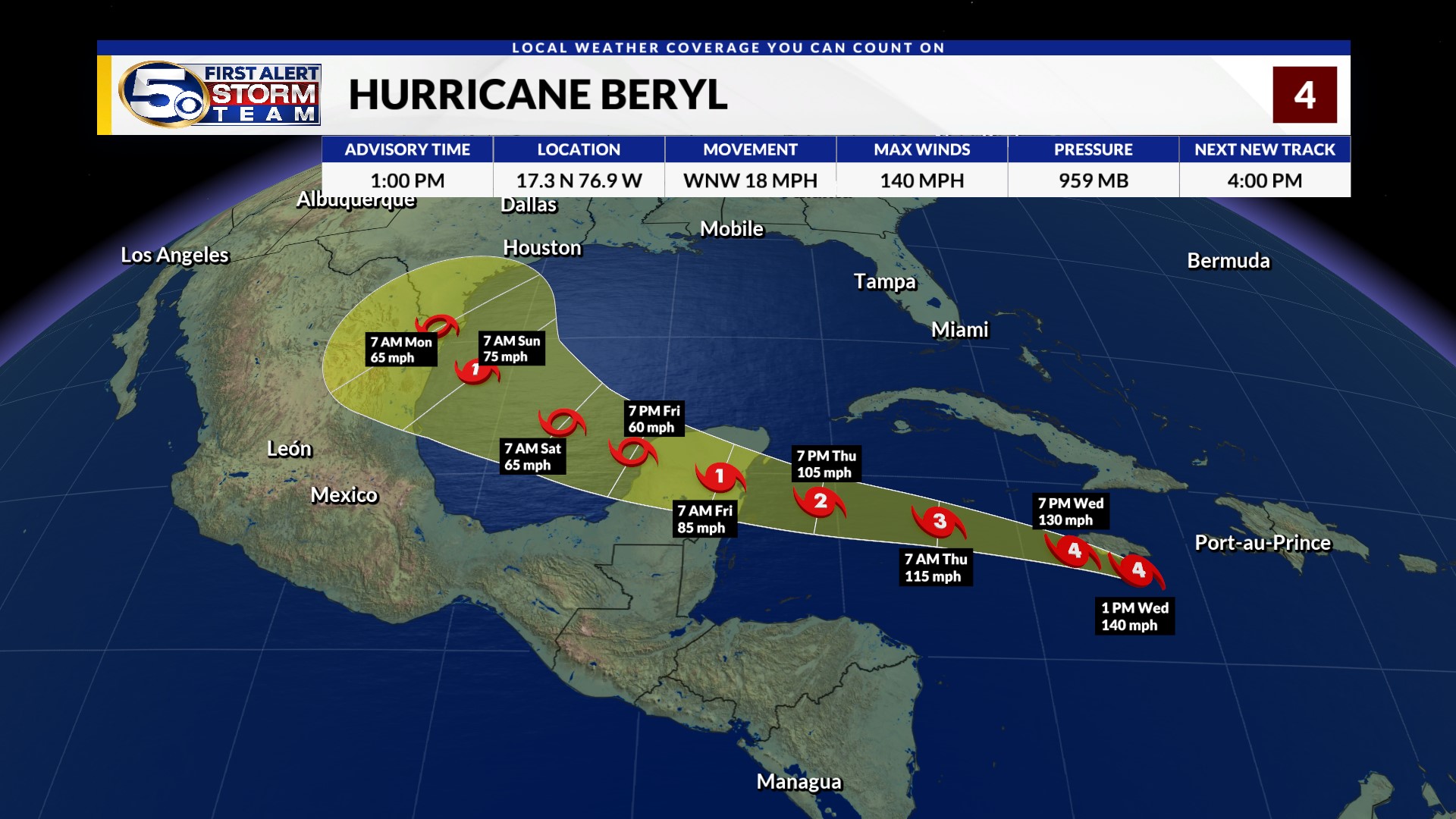 Eye of Beryl Approaches Jamaica: Tropics Update Wed 1p 7-3-2024 – WKRG ...