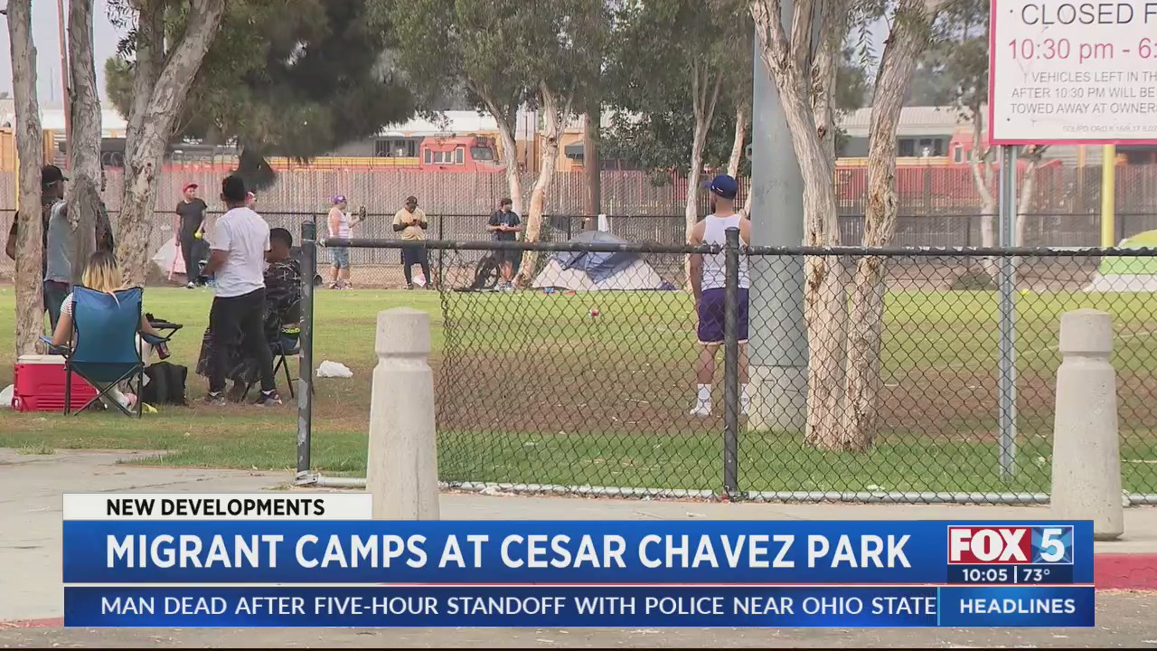 Migrant encampments line Cesar Chavez Park despite orders to clear out ...