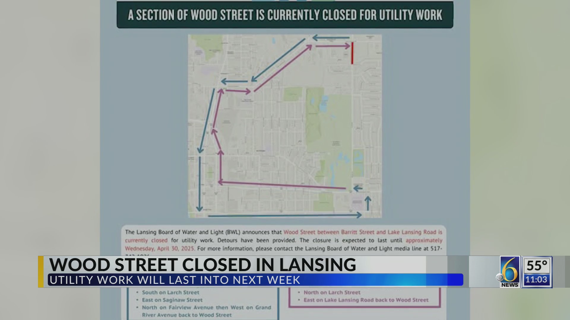 BWL closes Wood St. in Lansing for utility work – WLNS 6 News