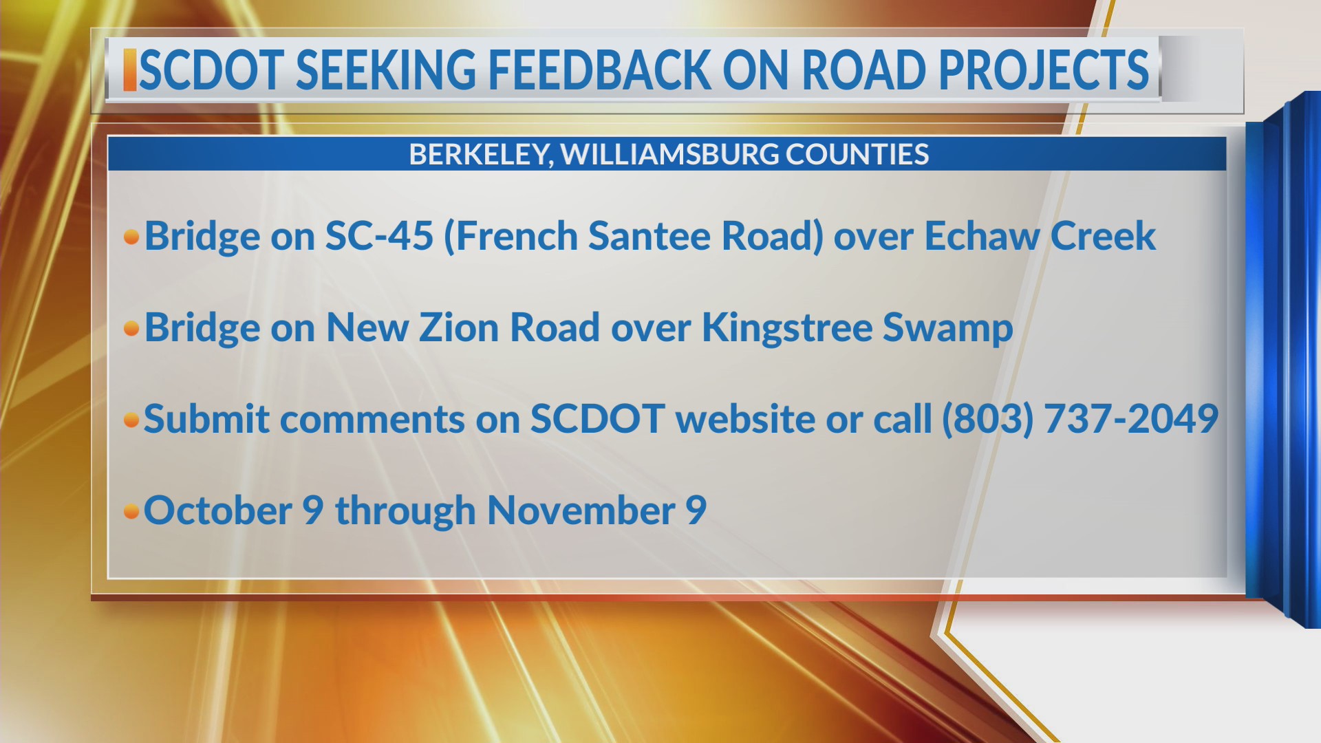 SCDOT seeking feedback on road projects in Berkeley, Williamsburg ...