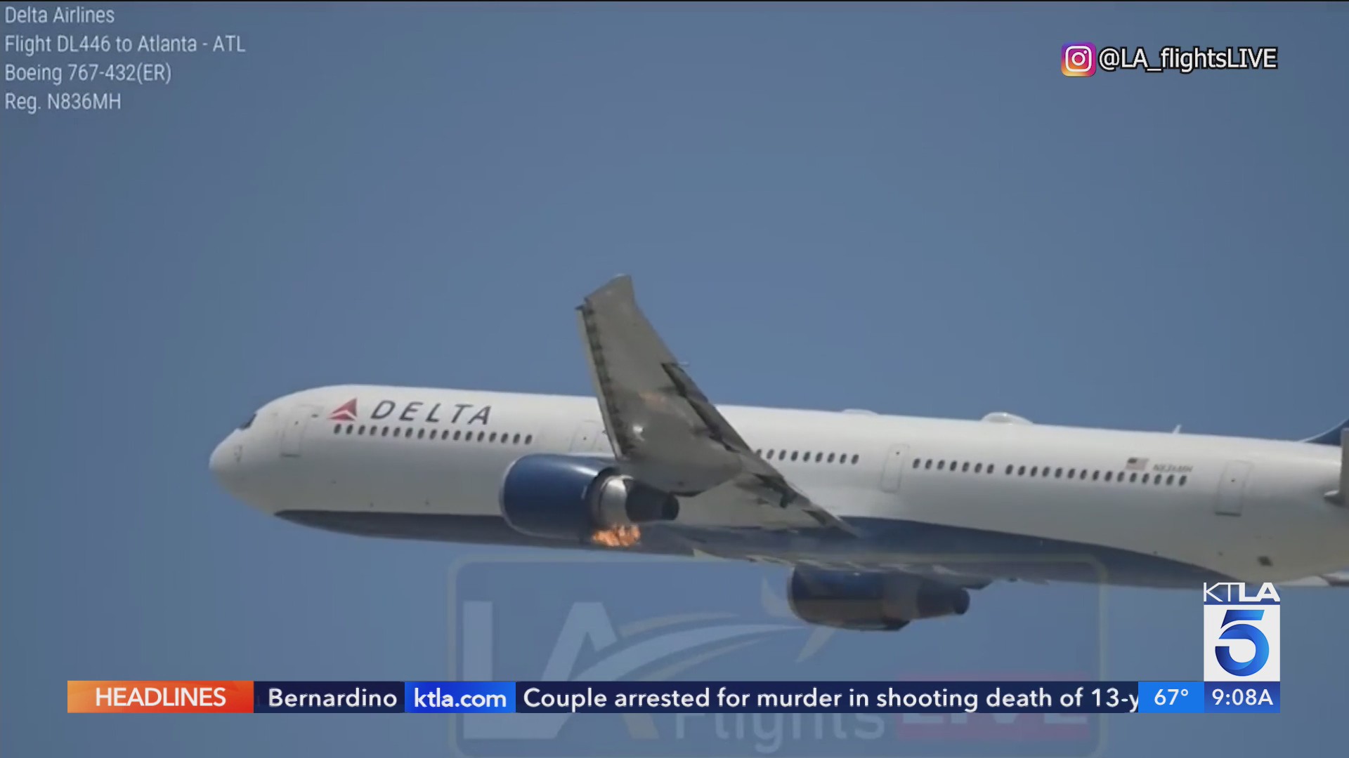 Delta flight returns to LAX after engine catches fire – KTLA