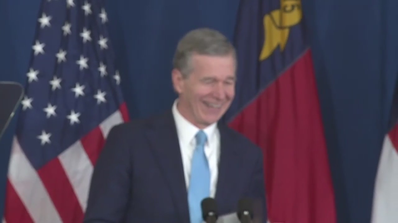Governor Roy Cooper speaks at Vice President Harris campaign stop ...