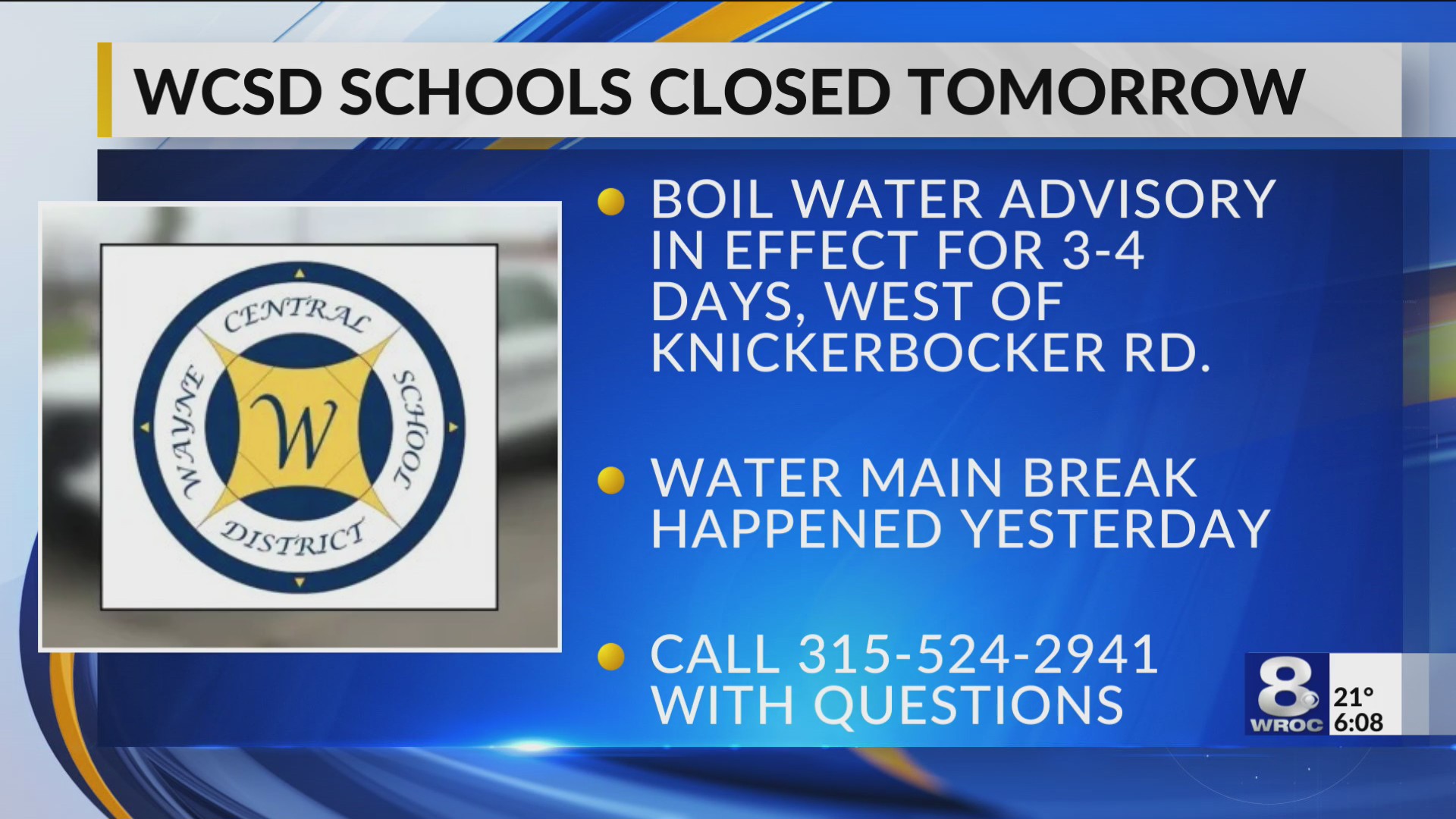 Wayne CSD closing Monday due to water main break, boil water advisory ...