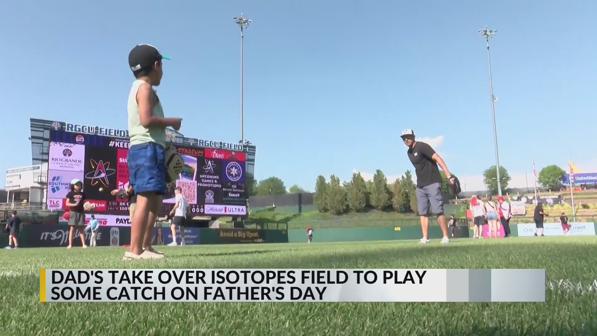 Fathers and their kids play catch on Isotopes field – KRQE NEWS 13 ...
