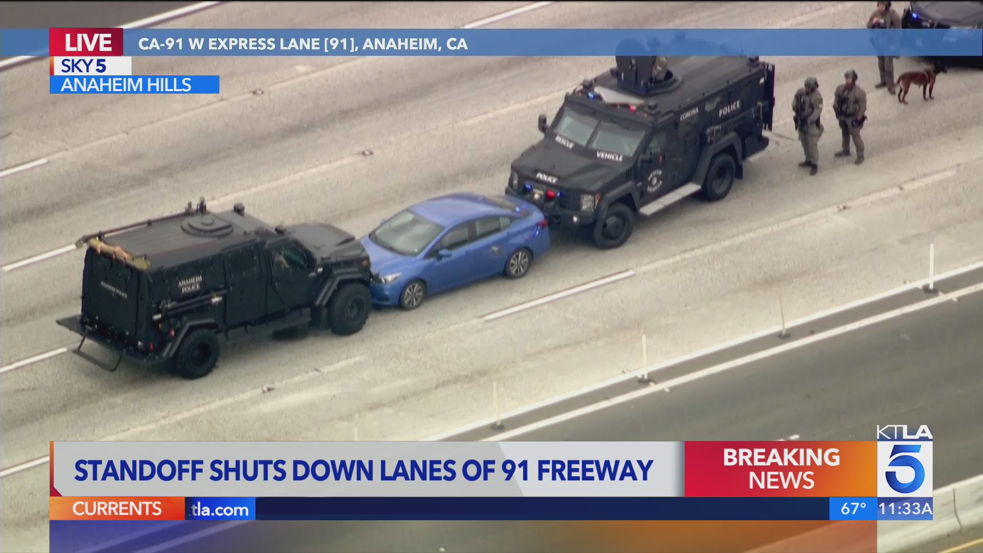 Corona police talks to KTLA 5 as 91 Freeway standoff continues – KTLA