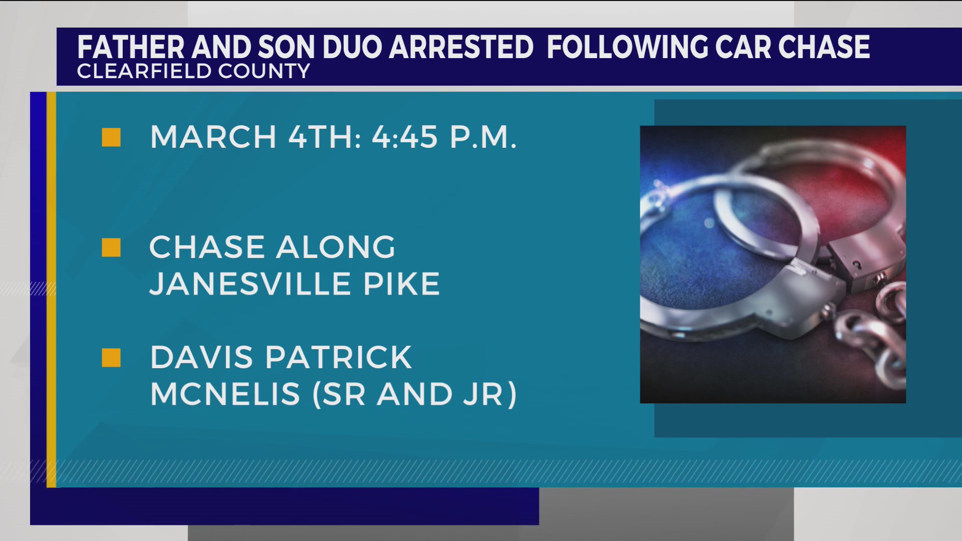 Father-son duo arrested in Clearfield County after DUI police chase ...
