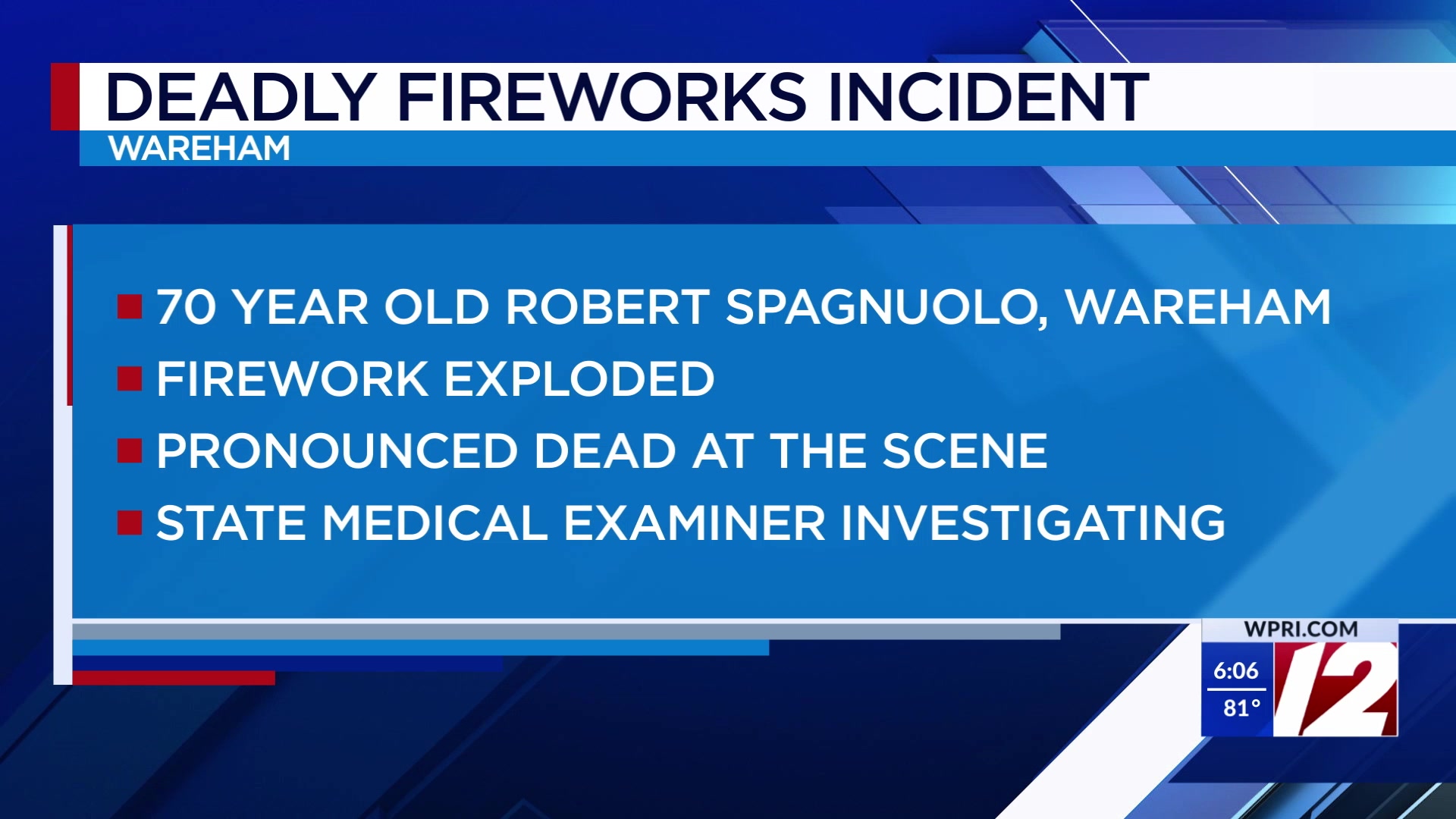 Elderly man killed after fireworks accident in Wareham – WPRI.com