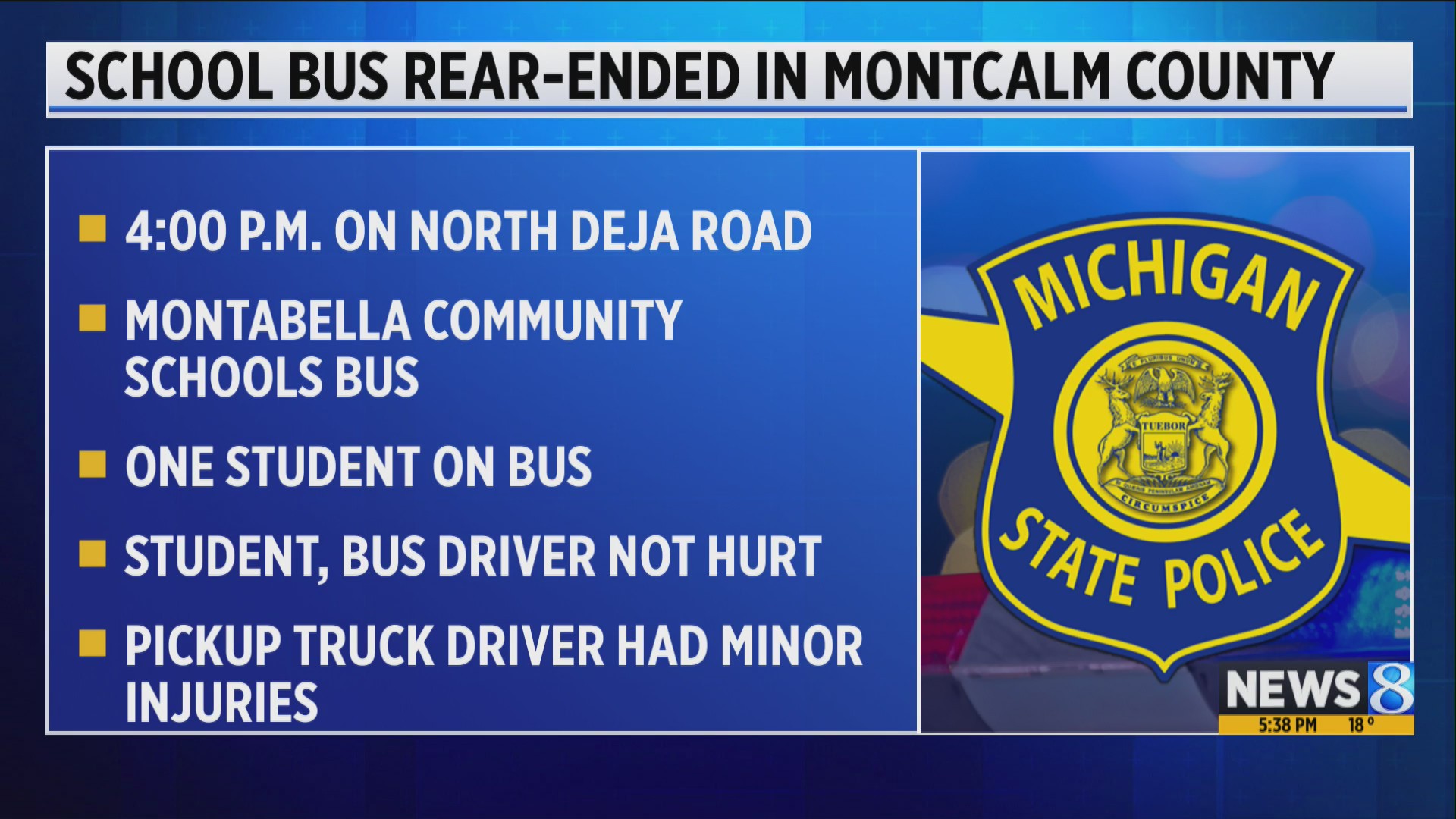 No major injuries after school bus rear-ended in Montcalm County ...