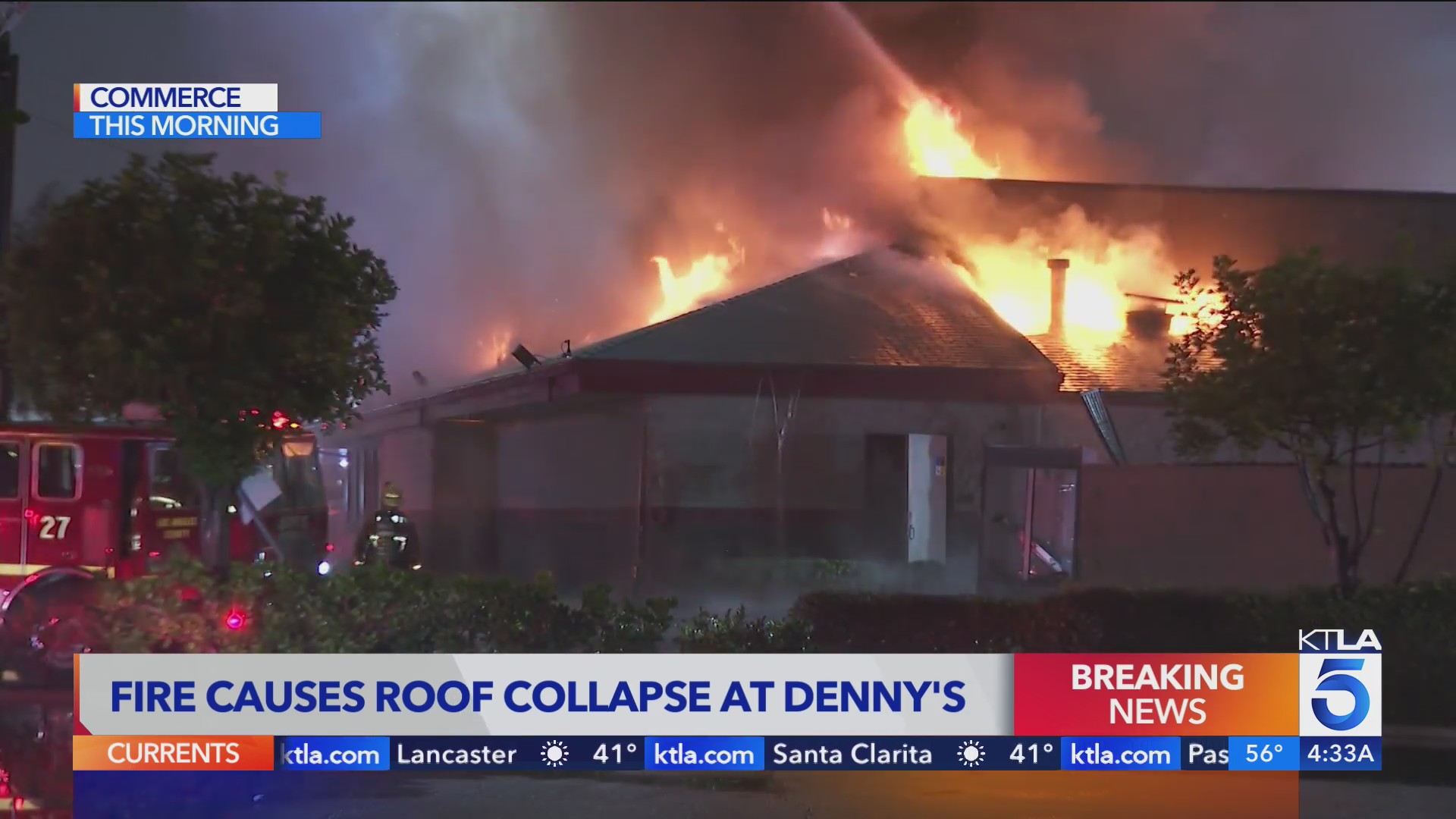 Fire causes roof collapse at Denny’s in Commerce – KTLA