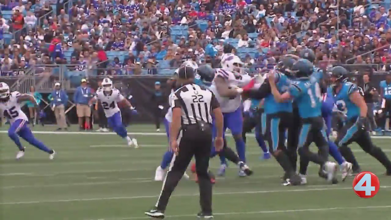 Josh Reed talks to Michael Hoecht following Bills’ win against Carolina ...