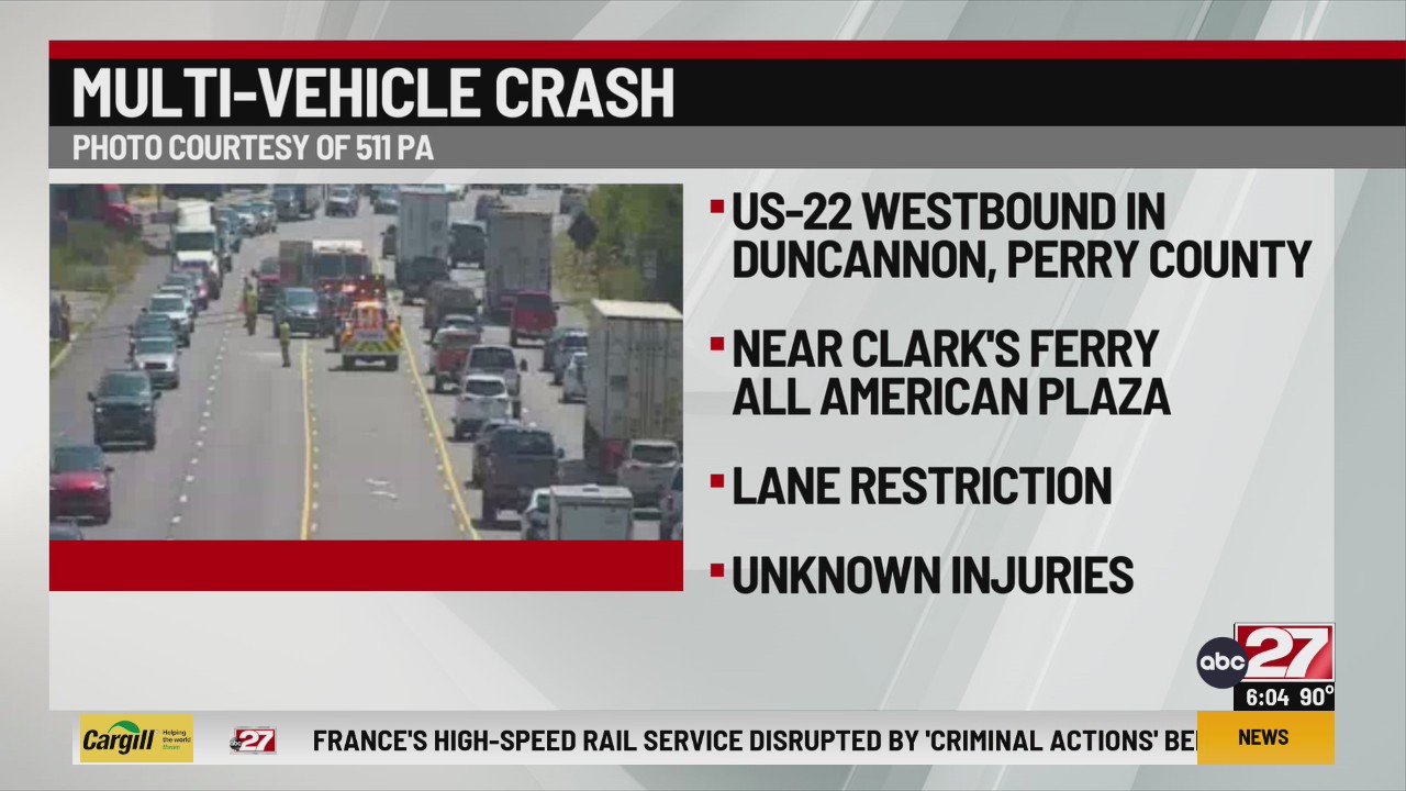 U.S. 22 West reopens after multi-vehicle crash in Perry County ...