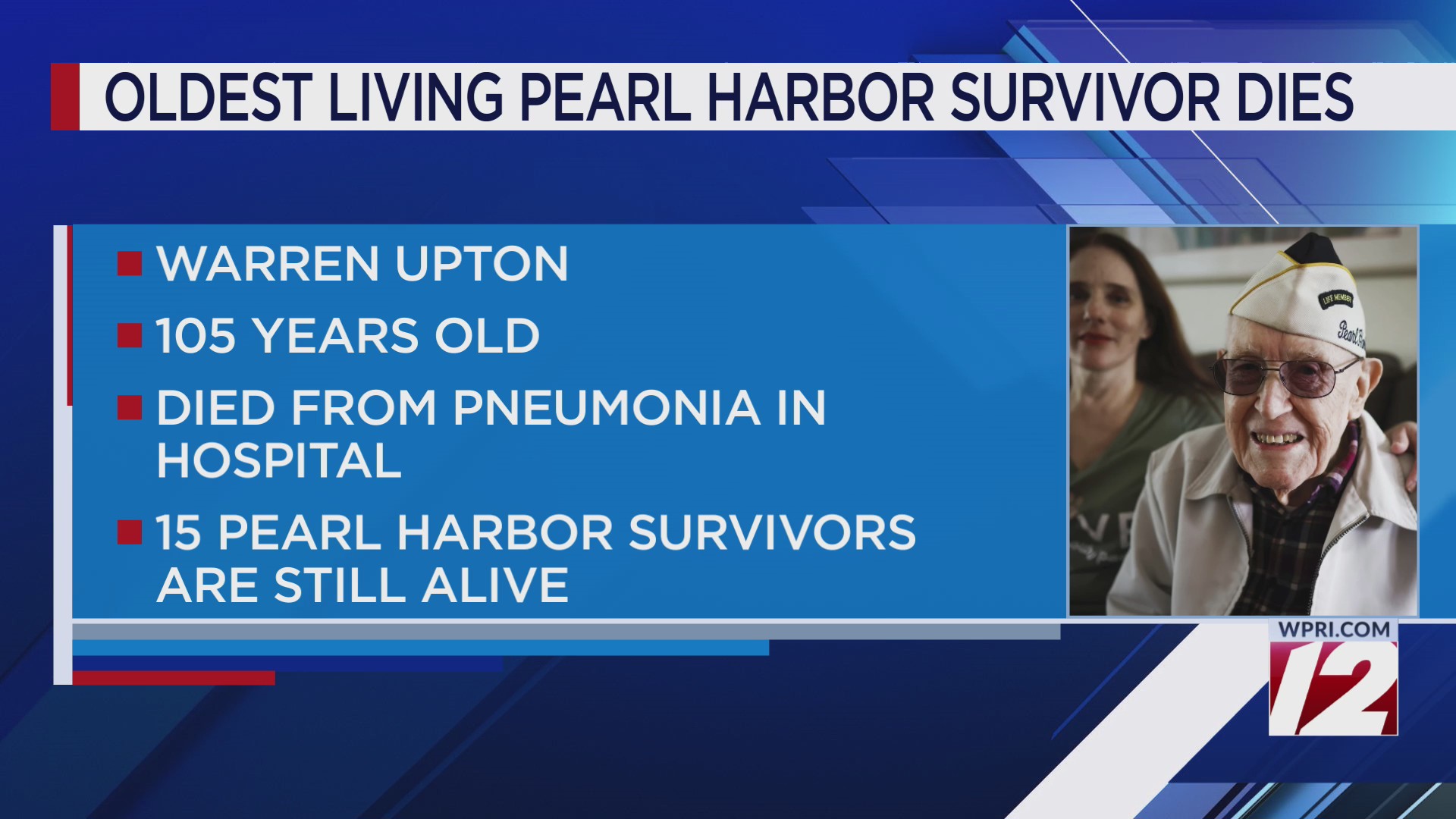 Warren Upton, the oldest living survivor of the attack on Pearl Harbor ...