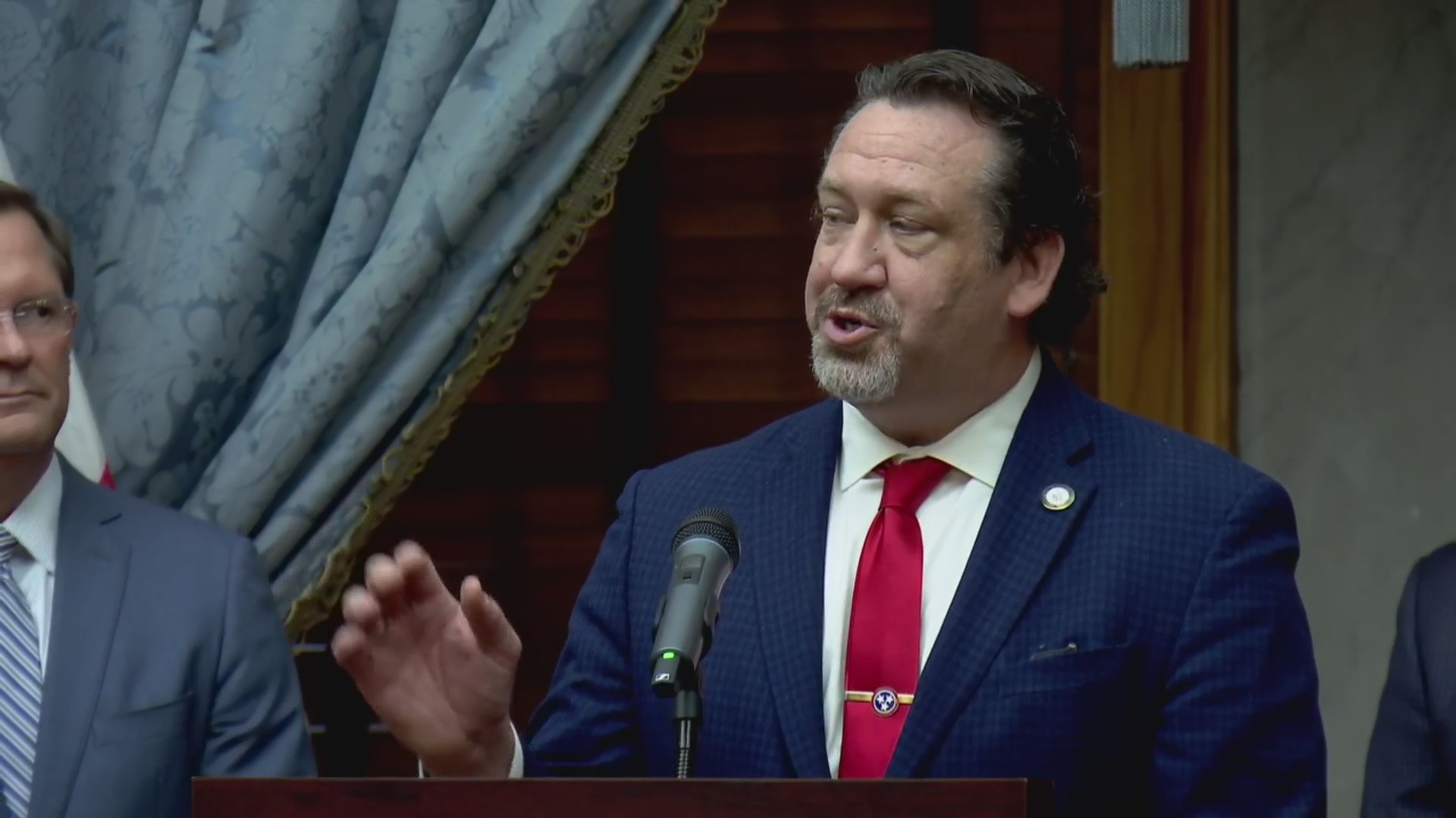 Rep. Caucus Chairman Jeremy Faison speaks following 2025 legislative ...