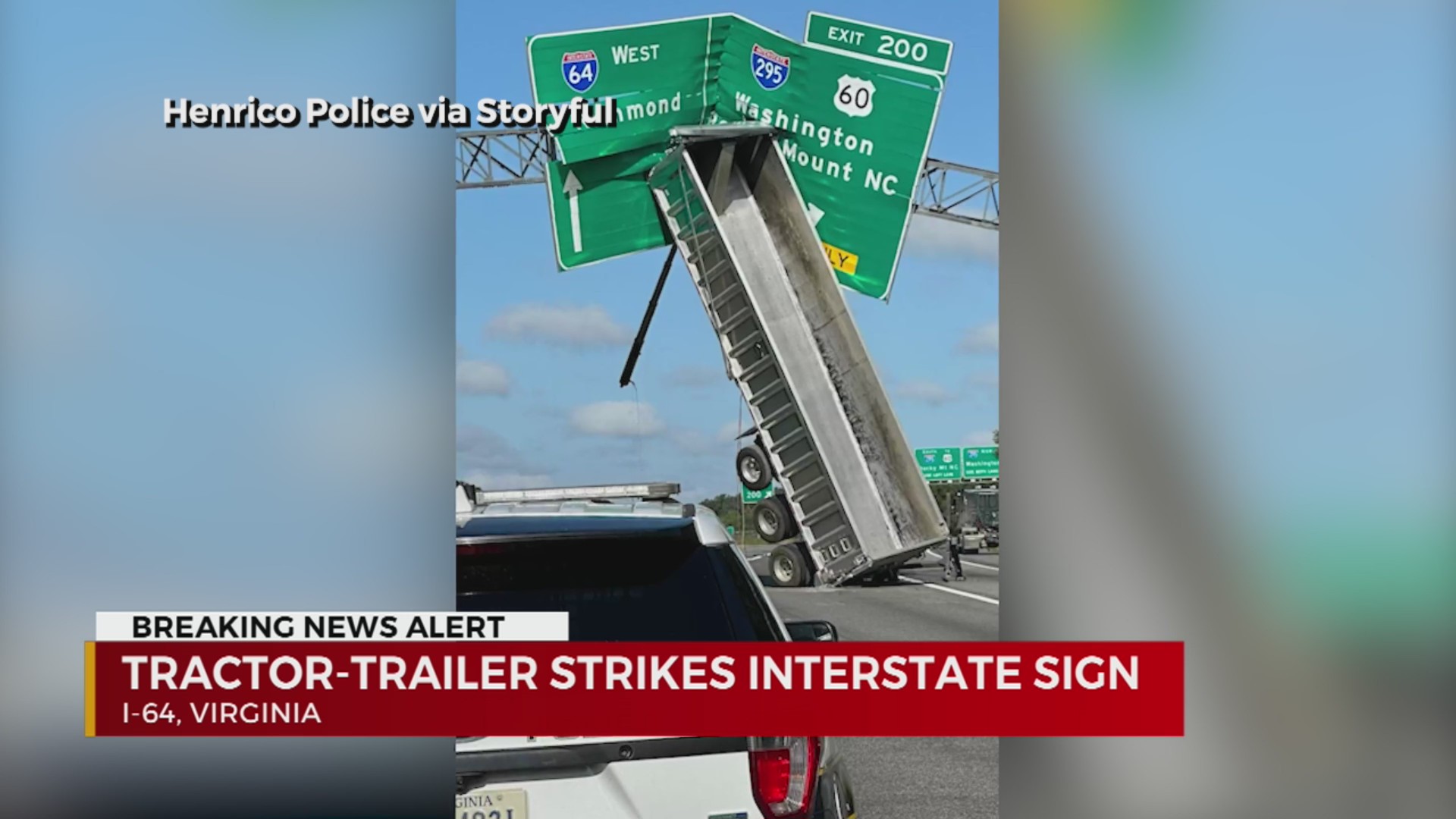 Tractor-trailer strikes interstate sign in Virginia – WKRN News 2