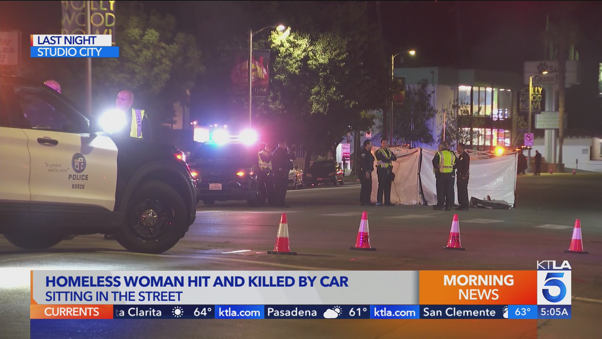 Woman sitting in street is struck, killed in Studio City – KTLA