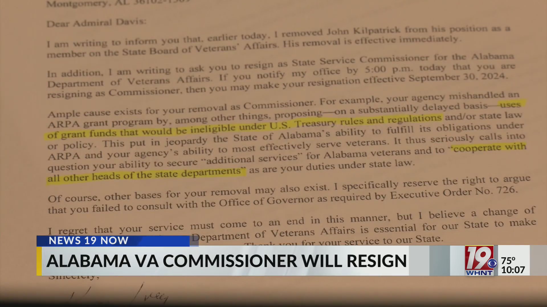 Alabama VA Commissioner Will Resign | September 9, 2024 | News 19 at 10 ...