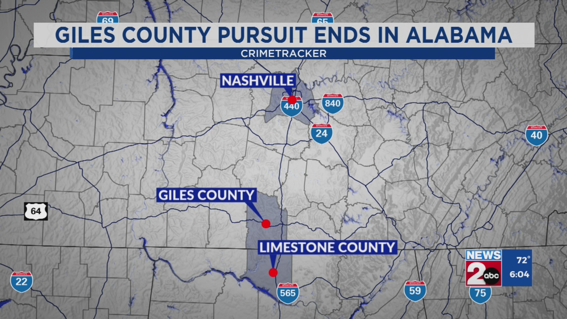 Giles County pursuit ends in Alabama – WKRN News 2