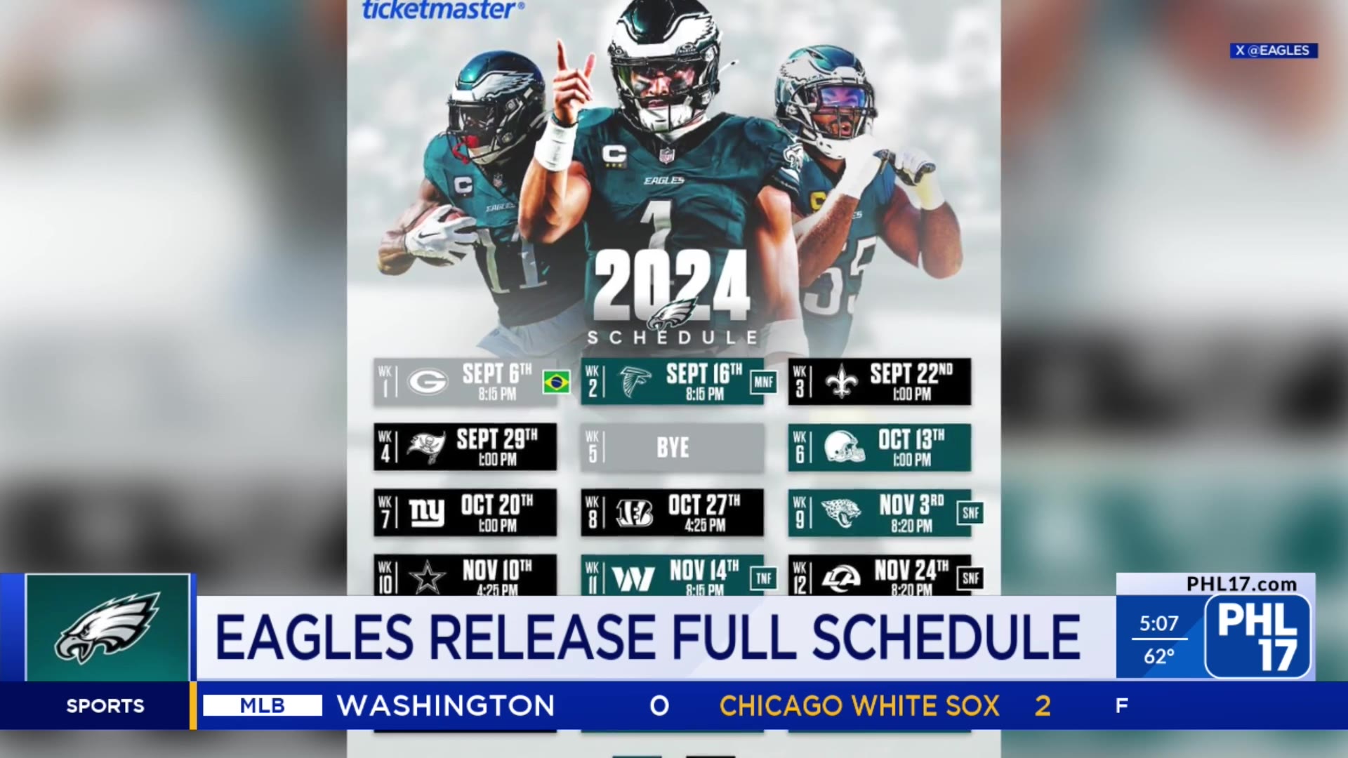 Eagles announce 2024 season schedule – PHL17.com