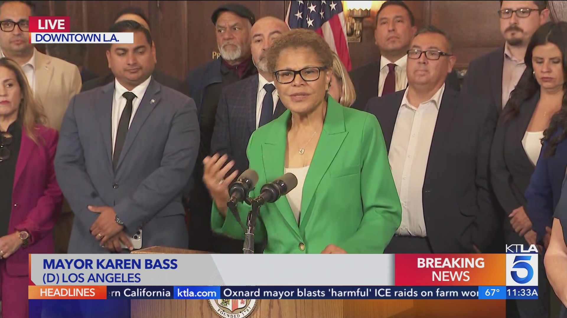 Mayor Karen Bass, other regional mayors address ‘reckless’ ICE raids ...