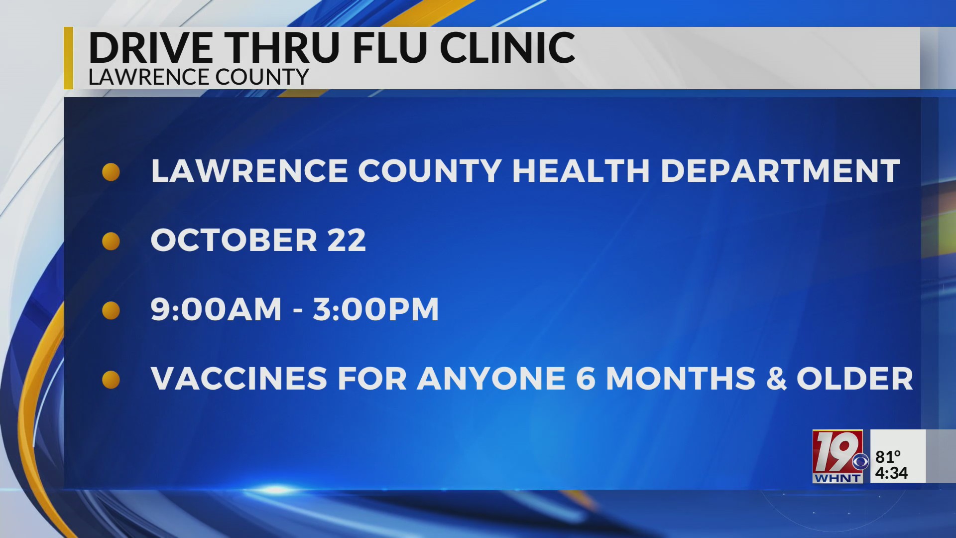 Drive Thru Flu Clinic | October 21, 2024 | News 19 at 4:30 p.m. – WHNT.com