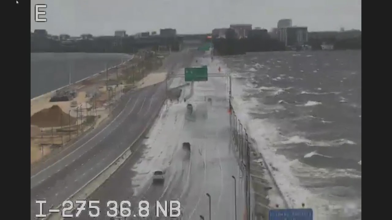 Water on Howard Frankland Bridge during Hurricane Helene – WFLA