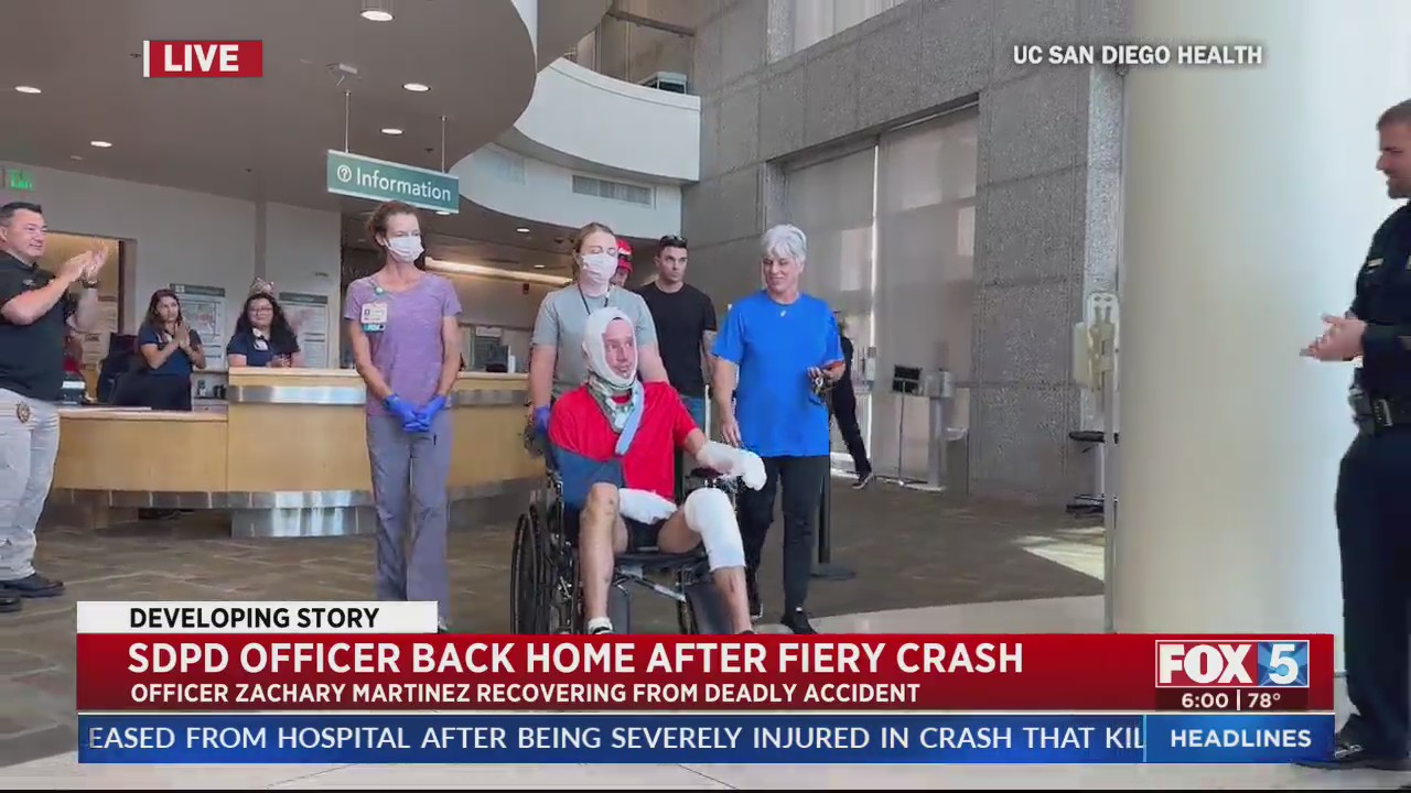 SDPD officer back home after fiery crash – FOX 5 San Diego & KUSI News