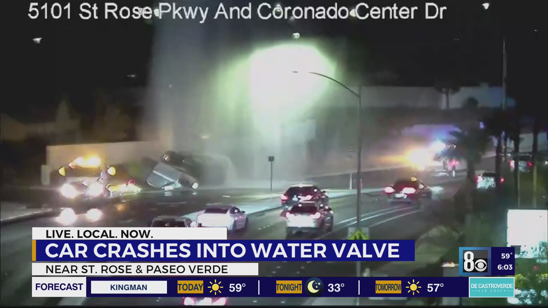 Car crashes into water valve in Henderson – KLAS
