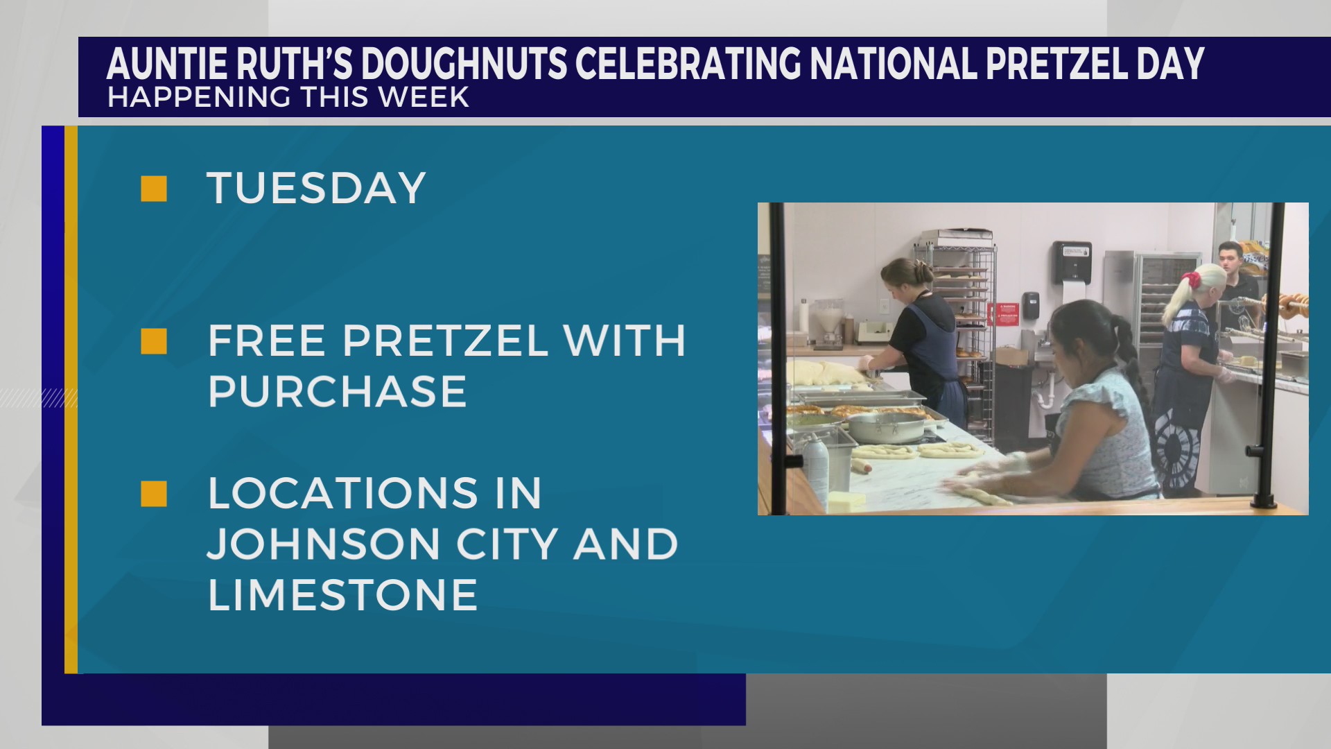Auntie Ruth’s Doughnuts celebrating National Pretzel Day on Tuesday with free pretzels – WJHL ...