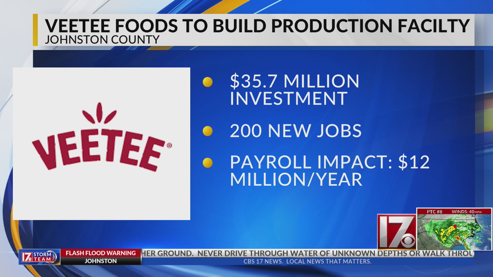 Veetee Foods to build production facility in Johnston County – CBS17.com