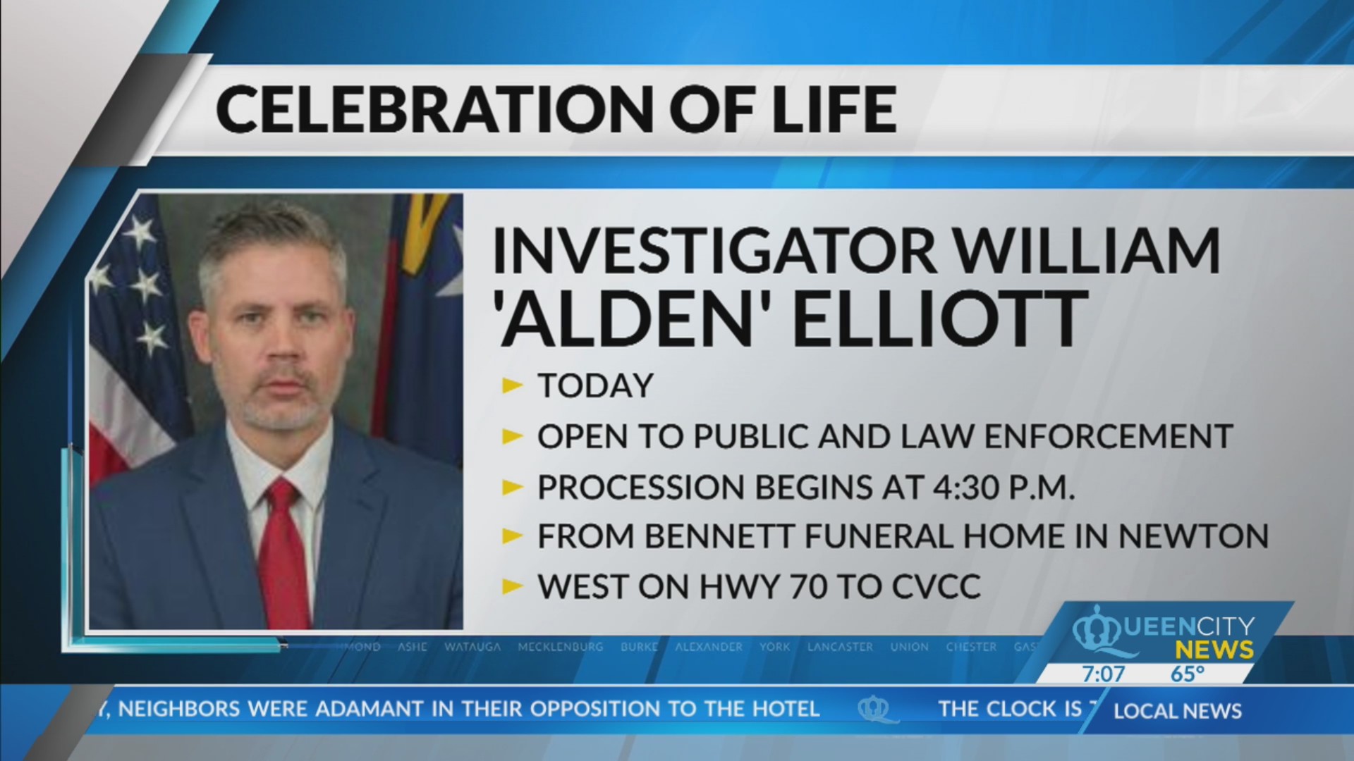 Funeral Thursday for Officer William ‘Alden’ Elliott – Queen City News