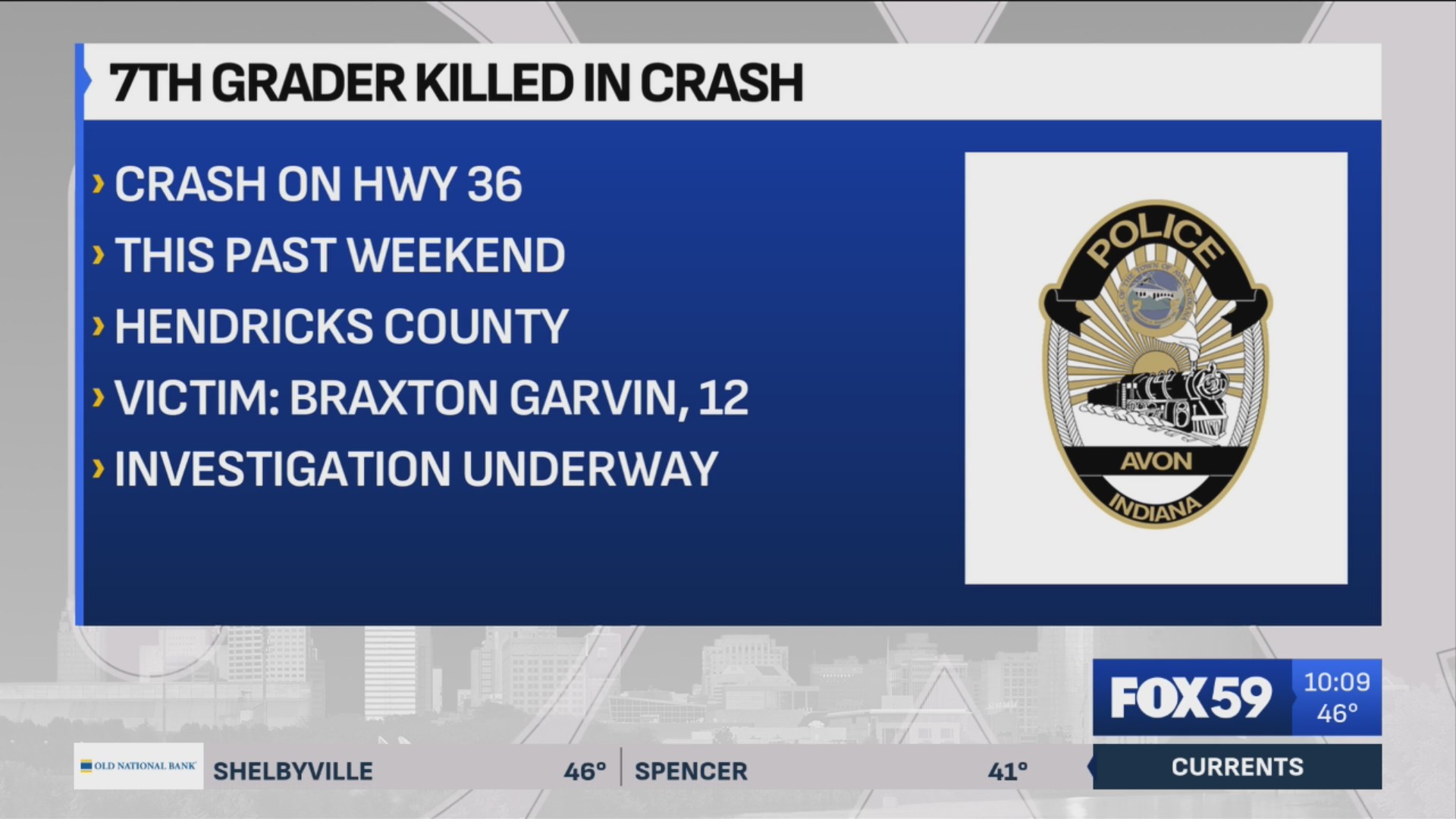 Avon 7th grader killed in weekend crash – Fox 59