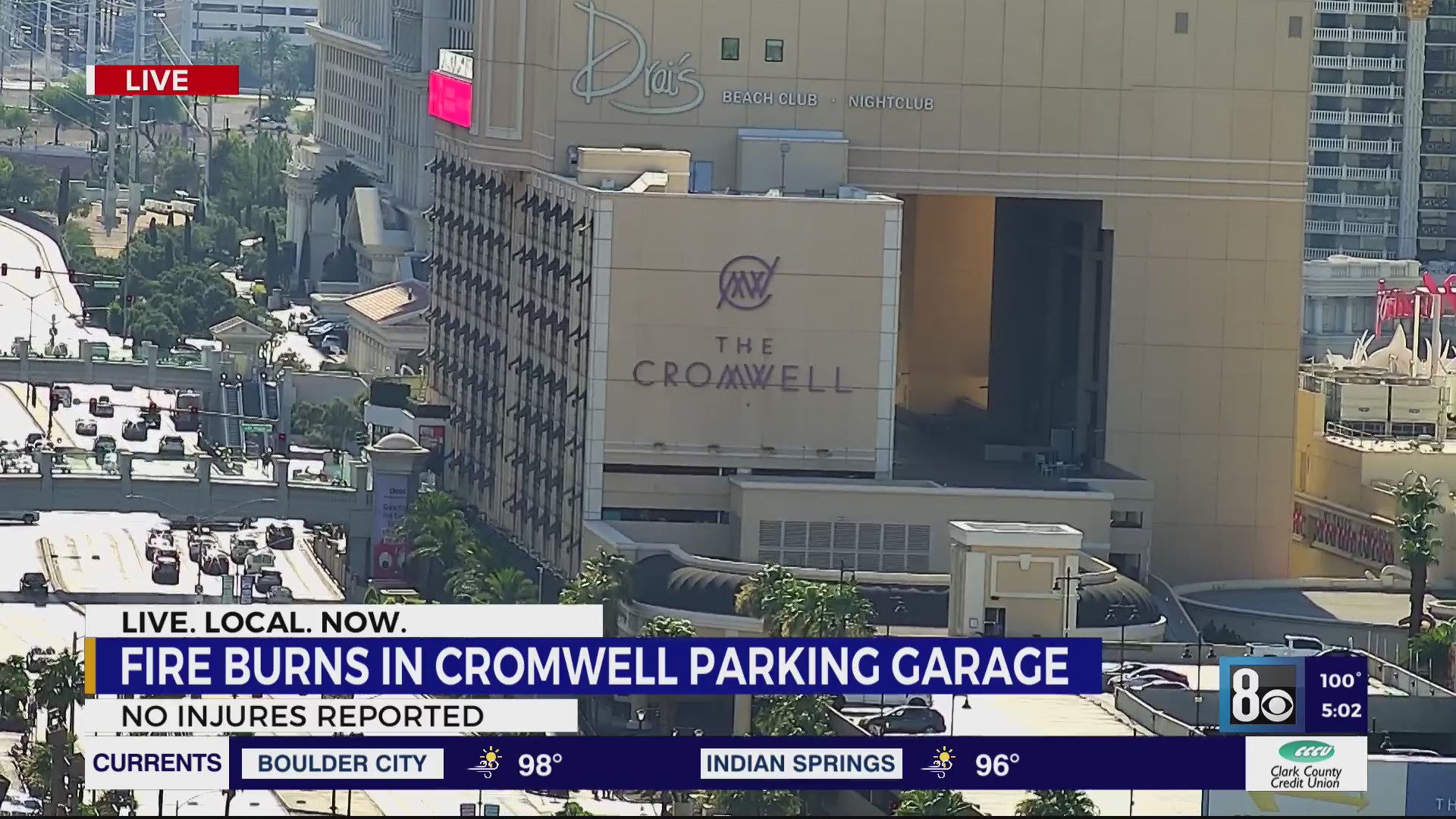 Clark County crews respond to fire at Las Vegas Strip hotel parking ...